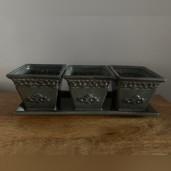 Accents | Ceramic Planter Set Three Pots With Matching Tray | Poshmark